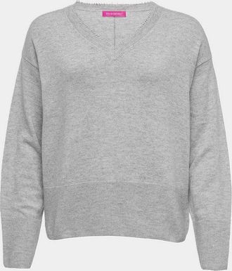 Six-O-Seven Strickpullover Kaschmir V-Ausschnitt Strickpullover mit Fransen im eleganten Grau