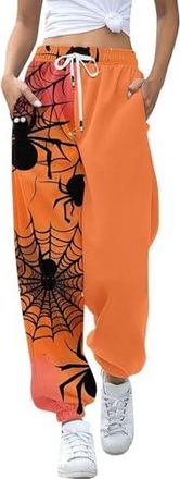 Generic Pantalon de jogging dHalloween pour femme - Taille haute - Cordon de serrage - Joli motif citrouille, fant&ocirc;me, t&ecirc;te de mort - Costume ample - Pantalon