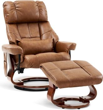 MCombo M Mcombo Relaxsessel mit Hocker, Drehbare Fernsehsessel mit Liegefunktion, Moderner TV-Sessel Stuhl f&uuml;r Wohnzimmer, mit Kissen & Seitentasche, ohne
