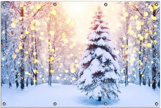 Wallario Outdoor-Poster f&uuml;r Garten oder Balkon Winterzauber im Lichterglanz, Motivbanner Gr&ouml;&szlig;e: ca. 100 x 150 cm, Outdoor-Bild