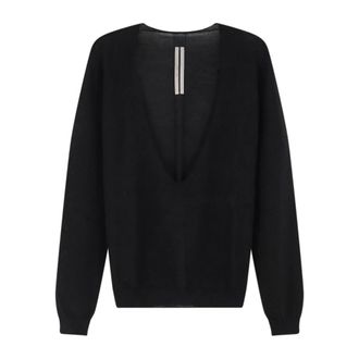 Rick Owens Femme, Pulls, Noir, Taille: 38 FR Pull en maille c&ocirc;tel&eacute;e &agrave; col en V profond