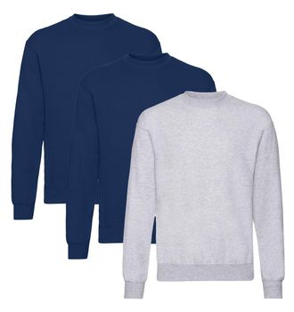 Fruit Of The Loom Herren Classic Set In Sweat, 3 Pack Sweatshirt,2X Navy + 1x Grau + 1 HL Kauf Notizblock, XXL (3er Pack)