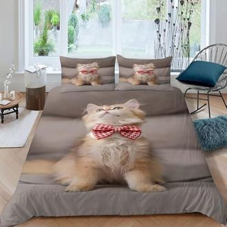 Generic Housse de Couette 240x260 Chatons Mignons Parure de Lit 2 Personnes Animal de Compagnie Imprim&eacute;e 3D Microfibre Literie Set 3 Pi&egrave;ces avec Housses Couet