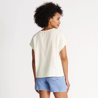 Lands End Musselin-T-Shirt, Damen, Größe:48-50 regular, Weiß, Baumwolle, by Lands End