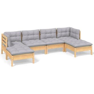 vidaXL Vidaxl - Salon de jardin 6 pcs en bois de pin massif avec coussins gris - Dimensions canap&eacute; 63,5 x 63,5 x 62,5 cm - Capacit&eacute; 110 kg par si&egrave;ge