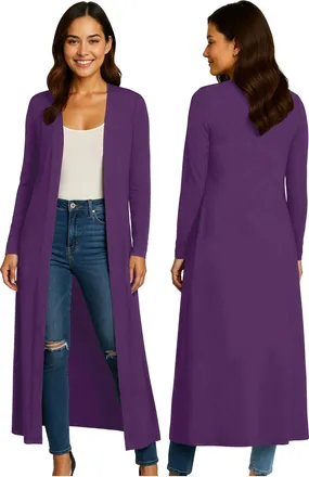 Re Tech UK Cardigan Damen - Maxi-Plus-Gr&ouml;&szlig;e - Cardigan Damen Lang mit Kragen und Langen &Auml;rmeln - Strickjacke Damen Lang mit Flie&szlig;ender Passform - Gr&ouml;&szlig;en - Lila -