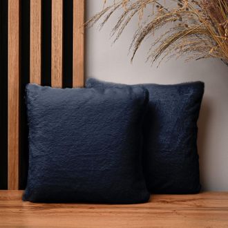 MG Design 2er Set Kissenbezüge 30 x 30 cm in Marineblau - mit Reißverschluss, langfloriges Kunstfell, extra weich & Cosy, pflegeleicht