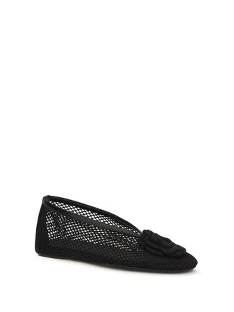 Ganni Womens Jenny Mesh Ballerinas Black Flat Shoes