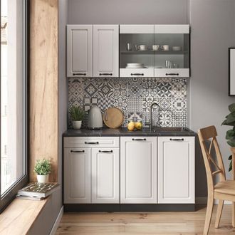Vicco Singlek&uuml;che R-Line, Wei&szlig; Landhaus/Anthrazit, 140 cm ohne Arbeitsplatte