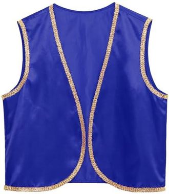 dPois Homme Déguisement Arabe Gilet Pantalon Costume Arabe Roi Prince Carnaval Partie Fête Jeux de Rôle F Gilet Bleu Royal XXL