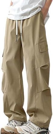 Generic Pantalon cargo 2026 pour homme avec poche plate et cordon de serrage, kaki, 3XL