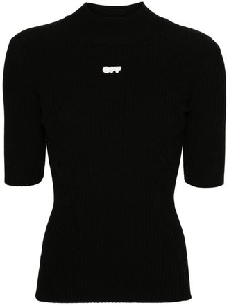 Off-white Geripptes Strickoberteil mit Logo - Schwarz
