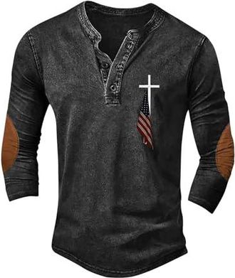 Generic T-shirts pour homme, t-shirt &agrave; manches longues imprim&eacute; Henley chemises hauts vintage d&eacute;contract&eacute;s t-shirts amples t-shirt basique confortable t-shirt 