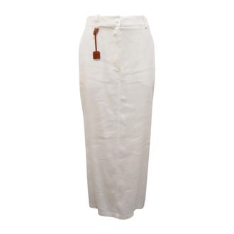 Elisabetta Franchi Femme, Jupes, Blanc, Taille: 42 FR Q3606 Linen Blend Skirt