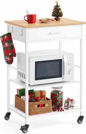 Vasagle K&uuml;chewagen mit Rollen, mobiler Servierwagen mit Stauraum, K&uuml;cheninsel, 47 x 60 x 90 cm, Schublade, 2 Haken, f&uuml;r Esszimmer, eichenbeige-mattwei&szlig; KKI007