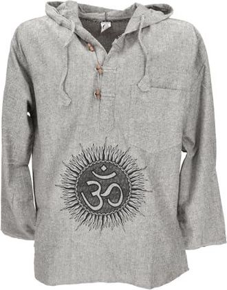 Guru Shop Guru-Boutique, Chemise de Yoga, Chemise Goa Om, Sweat-shirt, Gris, Ducoton, Size:L, Des Chemises