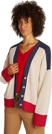 Tommy Hilfiger Cardigan Femme avec Patte de Boutonnage, Ivoire (Country Ivory), S-M