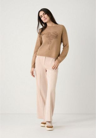 More & More Rundhalspullover kuscheliger Pullover Blumenapplikation