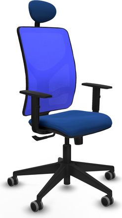 Piqueras y Crespo Schreibtischstuhl, blau, mit 1D-Armlehnen, h&ouml;henverstellbarer Lendenwirbelst&uuml;tze und festem Kopfteil, ausgestattet mit 3 Positionen und Schneideschaum