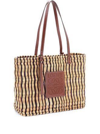 Loewe Paulas Ibiza Square Basket Woven Reed with Leather Small tote bag - Braun