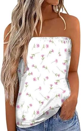 Generic D&eacute;bardeur Femme Coton Tank Top Haut Bandeau imprim&eacute; sans Bretelles d&eacute;contract&eacute; pour Femmes Ample et Parfait pour Les f&ecirc;tes d&eacute;t&eacute; et Les journ&eacute;es &agrave; la P