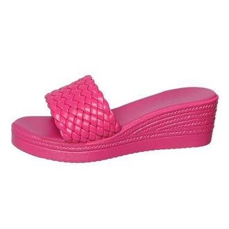 Generic Espadrilles compens&eacute;es &agrave; bout ouvert pour femme - Tendance - Tress&eacute;es - Chaussures de plage - Style boh&egrave;me, rose rouge, 40.5 EU