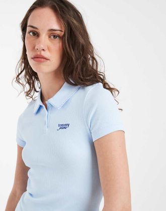 Tommy Jeans Polo c&ocirc;tel&eacute; coupe slim &agrave; inscription logo - Bleu pastel