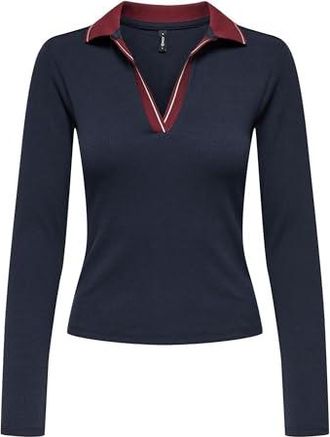 Only Onlhadleigh L/S Contrast Polo Top JRS, Bleu Nuit, M Femmes