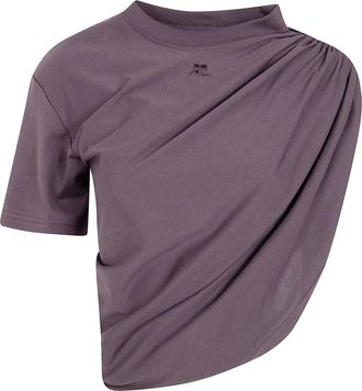 Courr&egrave;ges Femme, Tops, Violet, Taille: 38 FR Asymmetrical Twist T-shirt