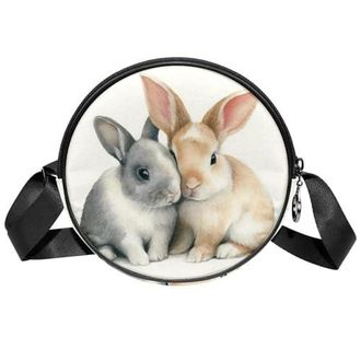 Generic Sac &agrave; bandouli&egrave;re rond pour femme, petit sac &agrave; bandouli&egrave;re avec fermeture &eacute;clair, bretelles r&eacute;glables, style d&eacute;contract&eacute;, motif lapins aquarelle, sac 
