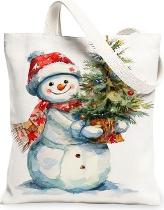 Generic Sacs fourre-tout en toile motif bonhomme de neige - Sacs de courses r&eacute;utilisables - L&eacute;gers et lavables - Pour cadeaux de voyage et maison - 33 x 38 cm