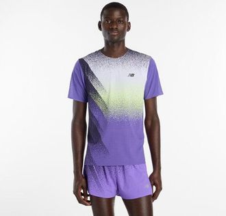 New Balance Herren Race Day Ultra Light Printed T-Shirt in Violett/Wei&szlig;, Poly-Strick, Gr&ouml;&szlig;e 2XL