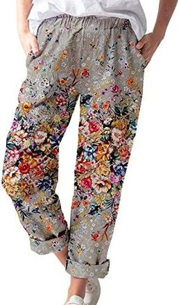 Generic Pantalon Leger Ete Femme L&eacute;ger Fluide en Lin &Eacute;t&eacute; Pantalon D&eacute;contract&eacute; &Agrave; La pour Femmes avec Poches en Coton et Lin Imprim&eacute;s L&eacute;ger Travail Femme (Red X