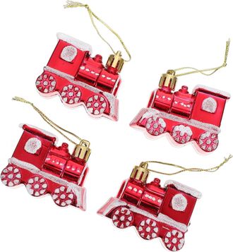 BESPORTBLE SHINEOFI Weihnachtsbaumanh&auml;nger Auto Zug aus Kunststoff 4 St&uuml;ck Kleine Rote Anh&auml;nger f&uuml;r Weihnachtsdeko Vielseitig f&uuml;r Baum und Raumgestaltung