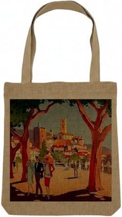 Fabulous Sac Shopping Tote Bag Aspect Lin - Grasse France Affiche Poster Vintage Tourisme Art Deco 30s - Sac de Courses Toile Epaisse 360g Beige Naturel Cabas 