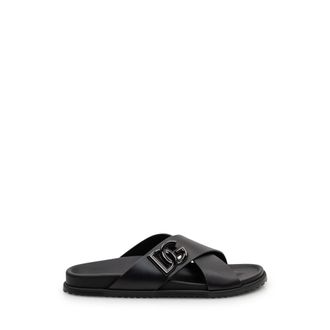 Dolce & Gabbana Homme, Chaussures, Noir, Taille: 46 EU Sandale en cuir de veau