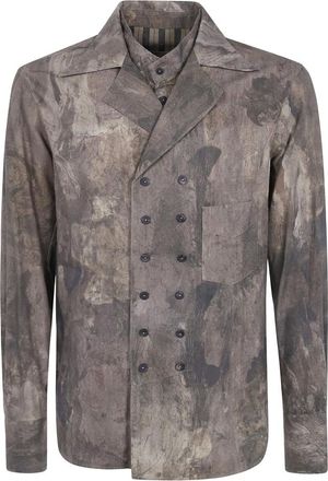 Ziggy Chen Chemise &agrave; double boutonnage imprim&eacute; num&eacute;rique - Homme - Chemises - Brun - Taille: S