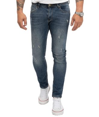 Rock Creek Herren Jeans Slim Fit Stretch Jeans Männerhose Herrenjeans Denim Hosen Herrenhose Straight Cut Stonewashed RC-2274 Blau W34 L30