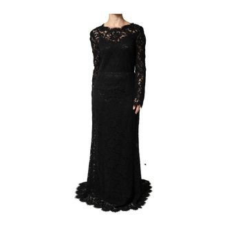 Dolce & Gabbana Spitzen-Maxikleid mit langen &Auml;rmeln aus Baumwolle - - Dresses - Damen - Schwarzk - XL