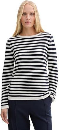 Tom Tailor Femme 1016350 Pull-Over, 37639 - Rayures Bleu Marine Fonc&eacute; Et Blanc, L EU