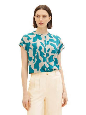 Tom Tailor Damen 1036709 Loose Fit Bluse, 32146-Petrol Big Abstract Design, 32
