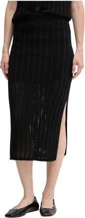 DKNY Dkny, Femme, Jupes, Noir, Taille: 40 FR Jupe mi-longue c&ocirc;tel&eacute;e en maille torsad&eacute;e