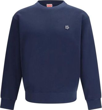 Kenzo Homme, Sweatshirts et sweats &agrave; capuche, Bleu, Taille: S SweaT-shirt ras du cou en coton avec ourlet c&ocirc;tel&eacute;