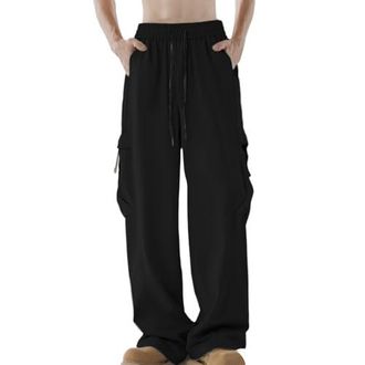 Generic Pantalon de jogging pour homme - Pantalon cargo d&eacute;contract&eacute; pour homme avec jambe large et cordon de serrage - Coupe ample - Pantalon de sport pour gr