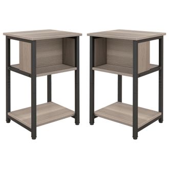 Giantex 2er Set Nachttisch, Beistelltisch 3 Ebenen mit Ablage & offenem Regal, Nachtkommode Nachtschrank Metallbeine, Sofatisch Nachtkonsole mit verstellbaren