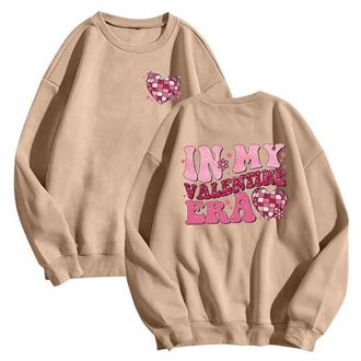 Generic 2026 - Sweat-shirt d&eacute;contract&eacute; &agrave; col rond et manches longues pour femme - Pour la Saint-Valentin, kaki, M