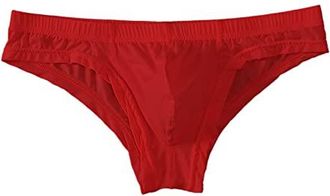 Generic Sous-v&ecirc;tements transparents en soie glac&eacute;e pour homme, sans sac, pantalon triangle serr&eacute;, taille basse, rouge, M