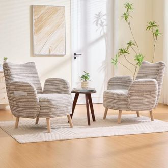STILVORA Fauteuil De Lecture avec Poche Lat&eacute;rale Confort Ergonomique Pieds en Bois Massif en Boucl&eacute; Kaki