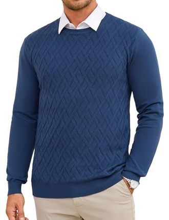 iClosam Pull Homme Col Rond &Eacute;legant Tricot&eacute; &agrave; Motifs Carreaux Manches Longues Doux et Chaud Pull Homme Hiver D&eacute;contract&eacute; pour Style Moderne, Bleu fonc&eacute;, M
