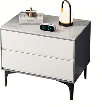 Generic Minimalistischer Nachttisch Mit 2 Schubladen Und Schieferplatte, Leisen Führungsschienen Und Beinen Aus Kohlenstoffstahl, Beistelltisch Zur Aufbewahru